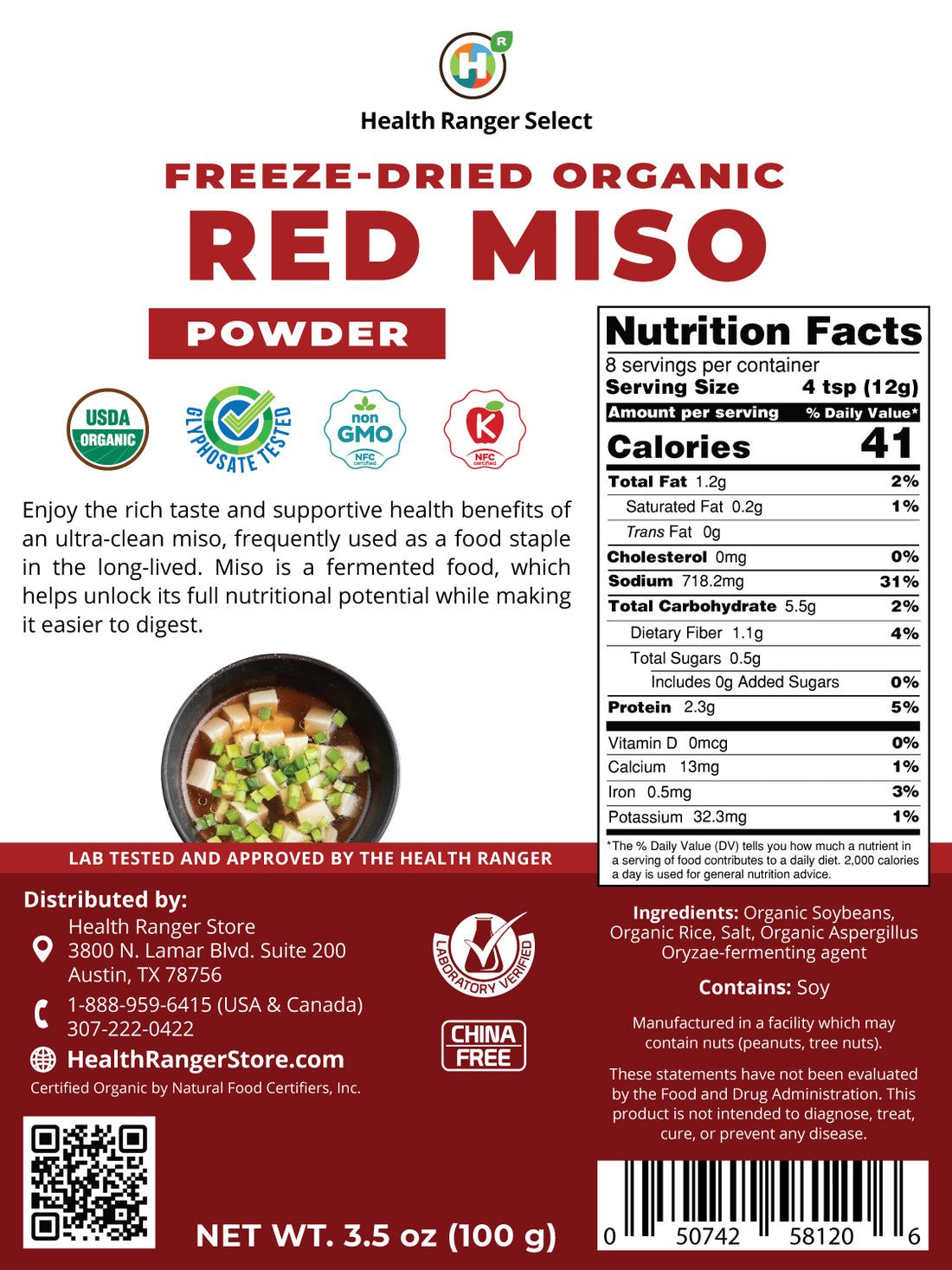 Freeze Dried Organic Red Miso Powder 3.5oz (100g) – Health Ranger Store