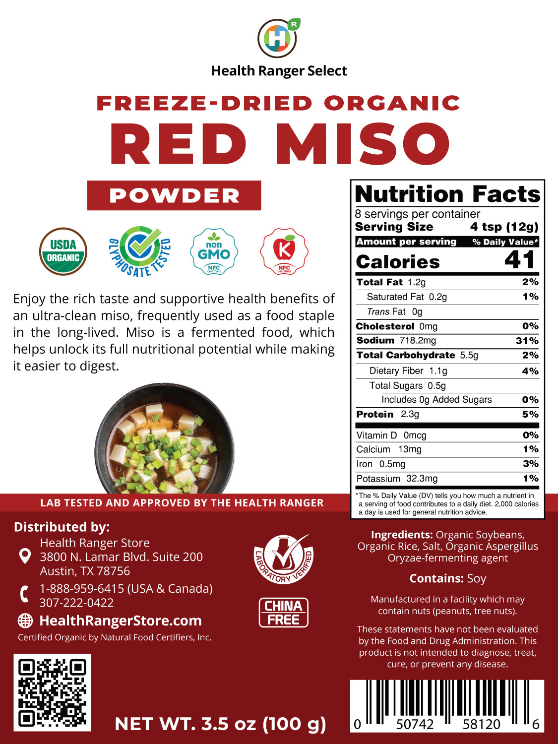 Freeze Dried Organic Red Miso Powder 3.5oz (100g) – Health Ranger Store