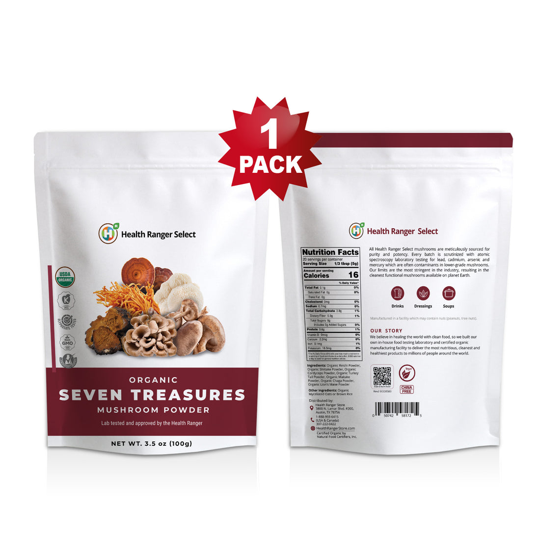 Organic Seven Treasures Mushroom Powder 3.5oz (100g) – Health Ranger Store