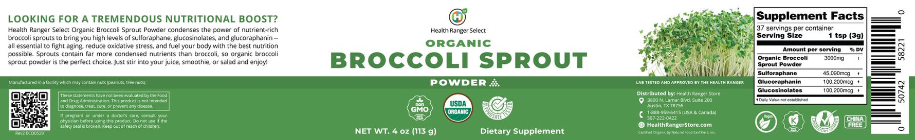 Organic Broccoli Sprout Powder 4oz (113g) – Health Ranger Store