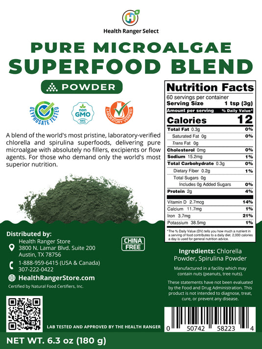 Pure Microalgae Superfood Blend Powder 6.3oz 180g – Health Ranger Store