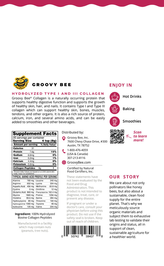 Groovy Bee® Collagen Peptides - Hydrolyzed Type I and III Collagen 10o ...