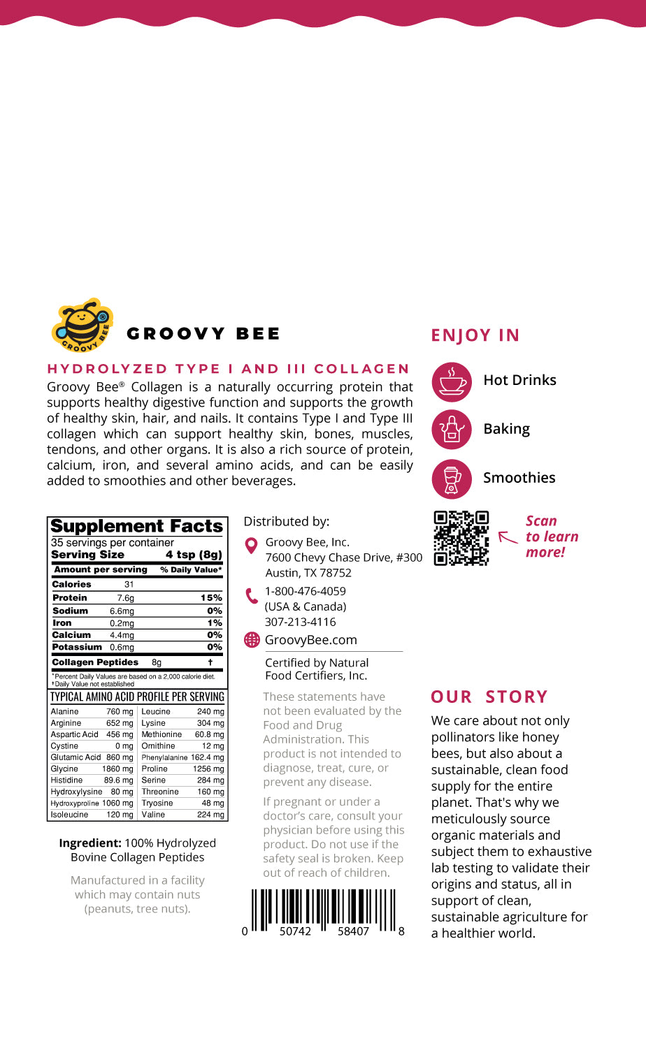 Groovy Bee® Collagen Peptides - Hydrolyzed Type I and III Collagen 10o ...