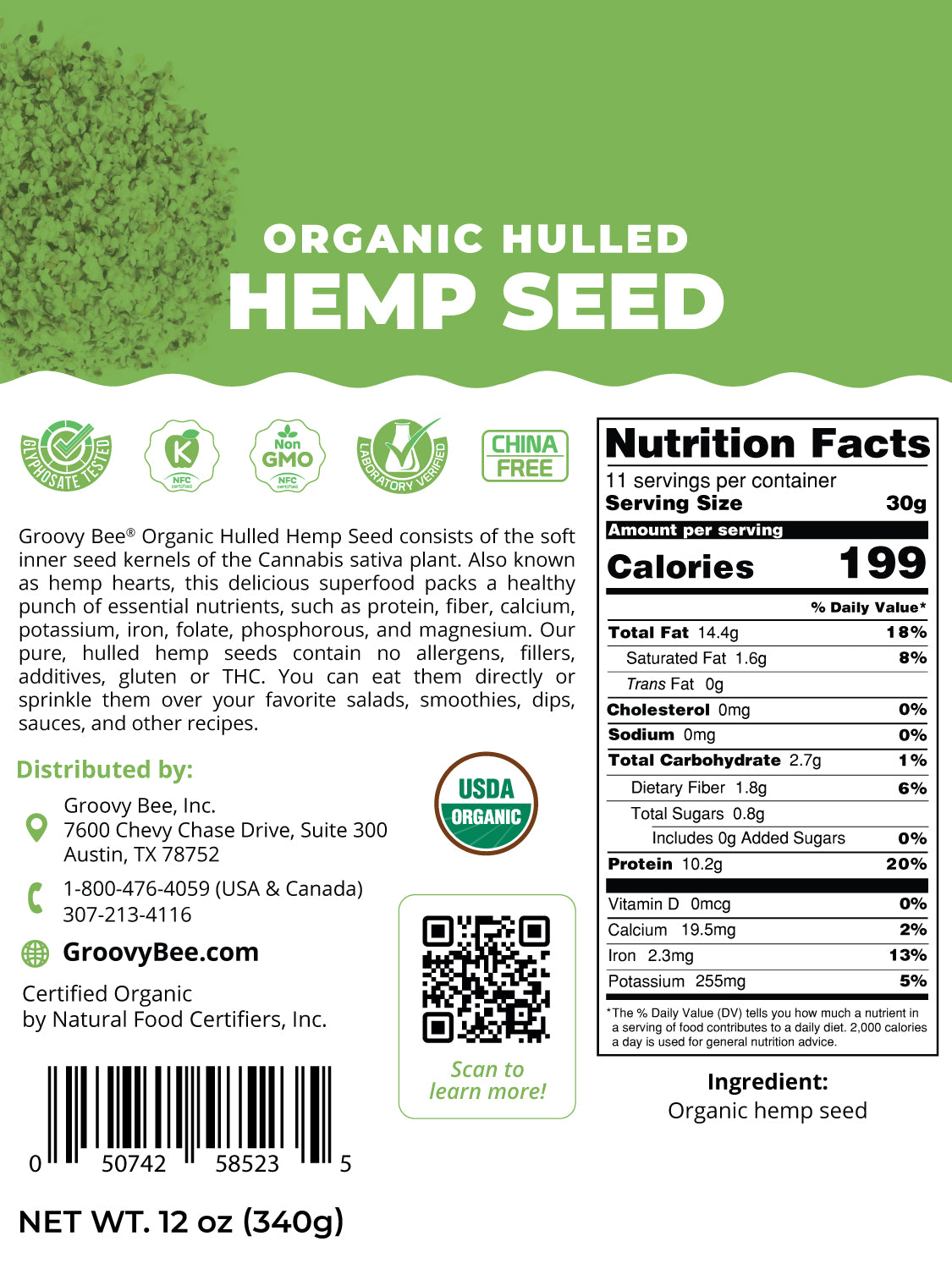Organic Hulled Hemp Seed 12 oz (340 g) – Health Ranger Store