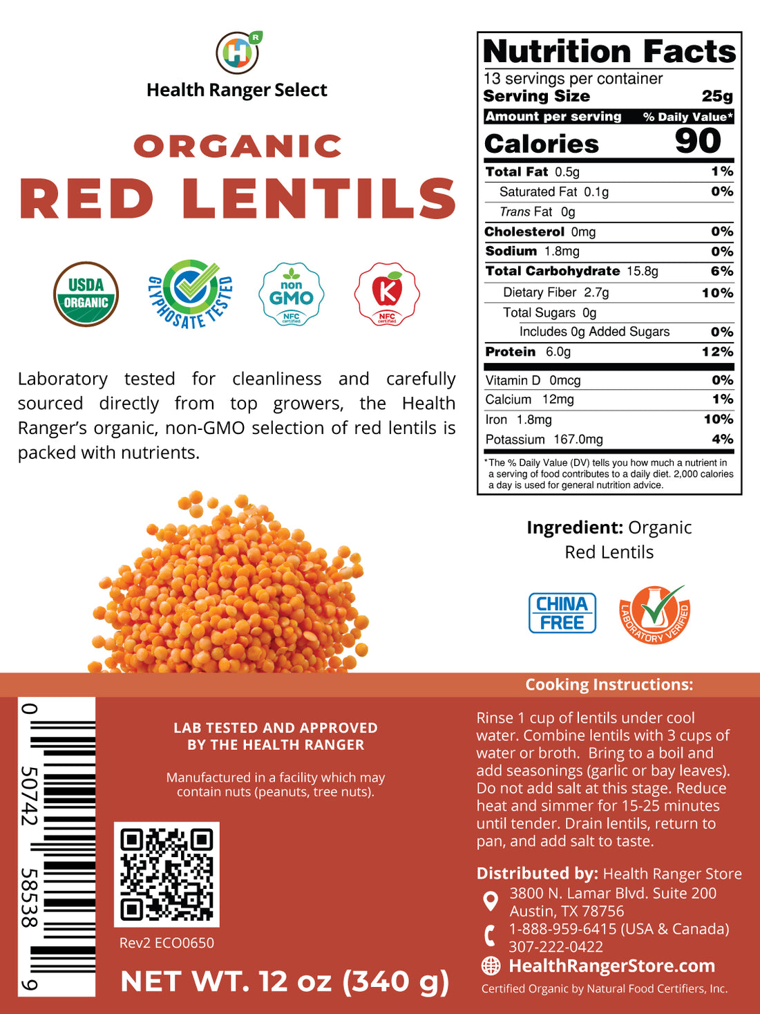 Organic Red Lentils 12 oz (340g) – Health Ranger Store