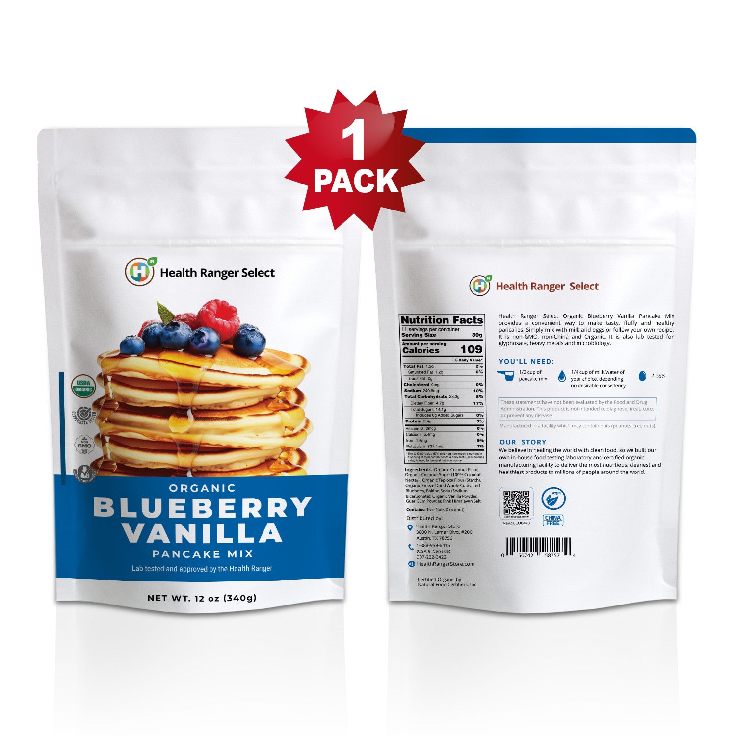 Gluten Free Organic Blueberry Vanilla Pancake Mix 12 oz (340g) – Health ...