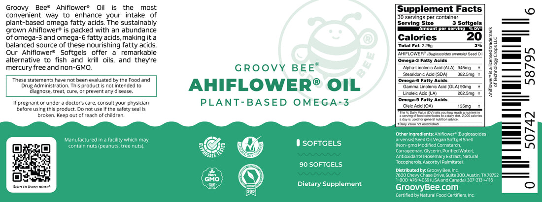 Groovy Bee® Ahiflower Oil 90 Softgels - Plant-Based Omega 3-6-9 ...