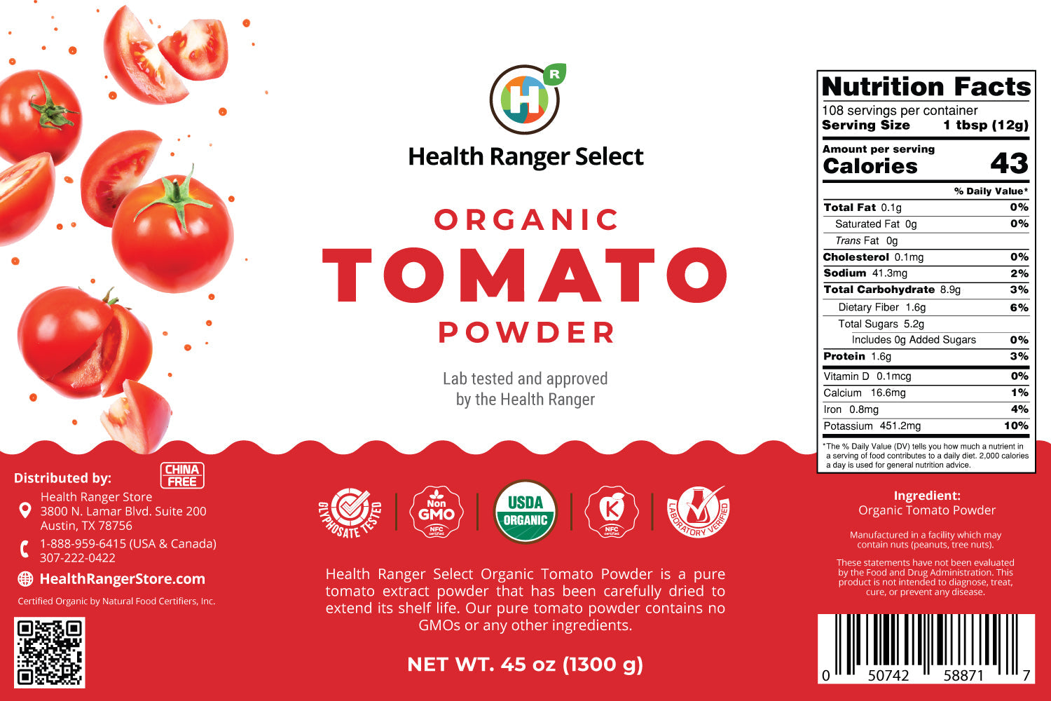 Organic Tomato Powder 45oz (1300g) #10 Can (2-Pack) – Health Ranger Store