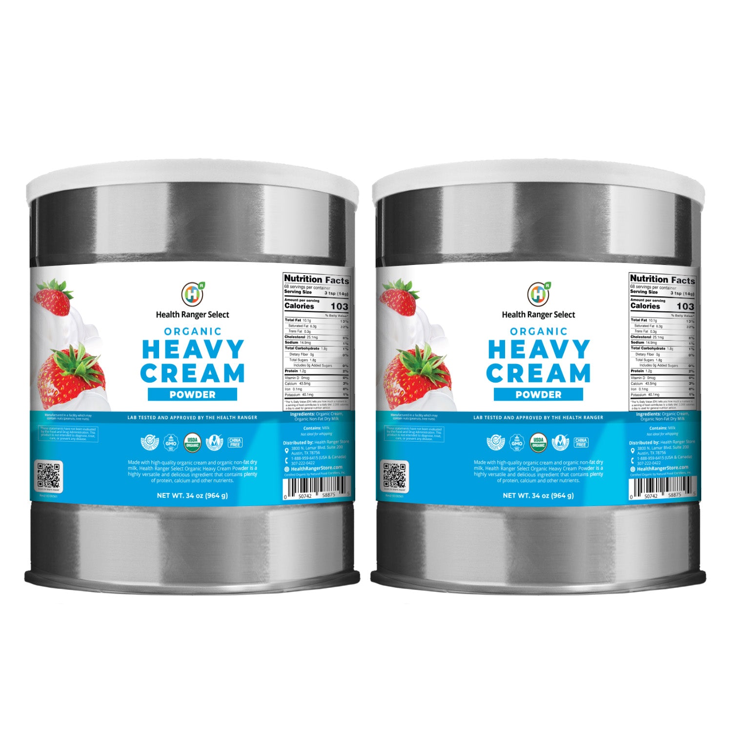 Organic Heavy Cream Powder (34oz, #10 Can) (2-Pack) – Health Ranger Store