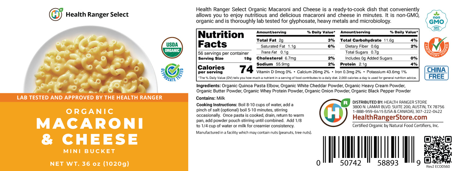 The Health Ranger's Organic Wheat-Free Macaroni & Cheese with NO Added ...