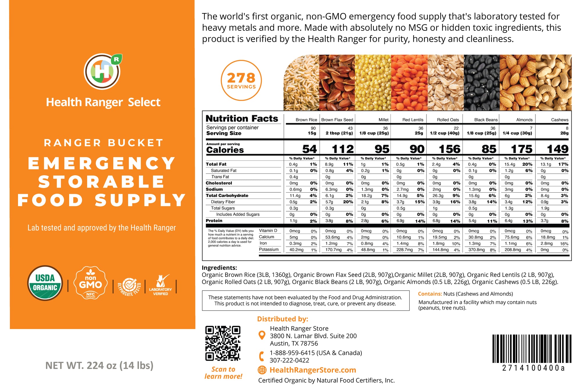 23 Days Food Supply (1 Adult) - (536 Servings) Ranger Bucket Set - Org ...