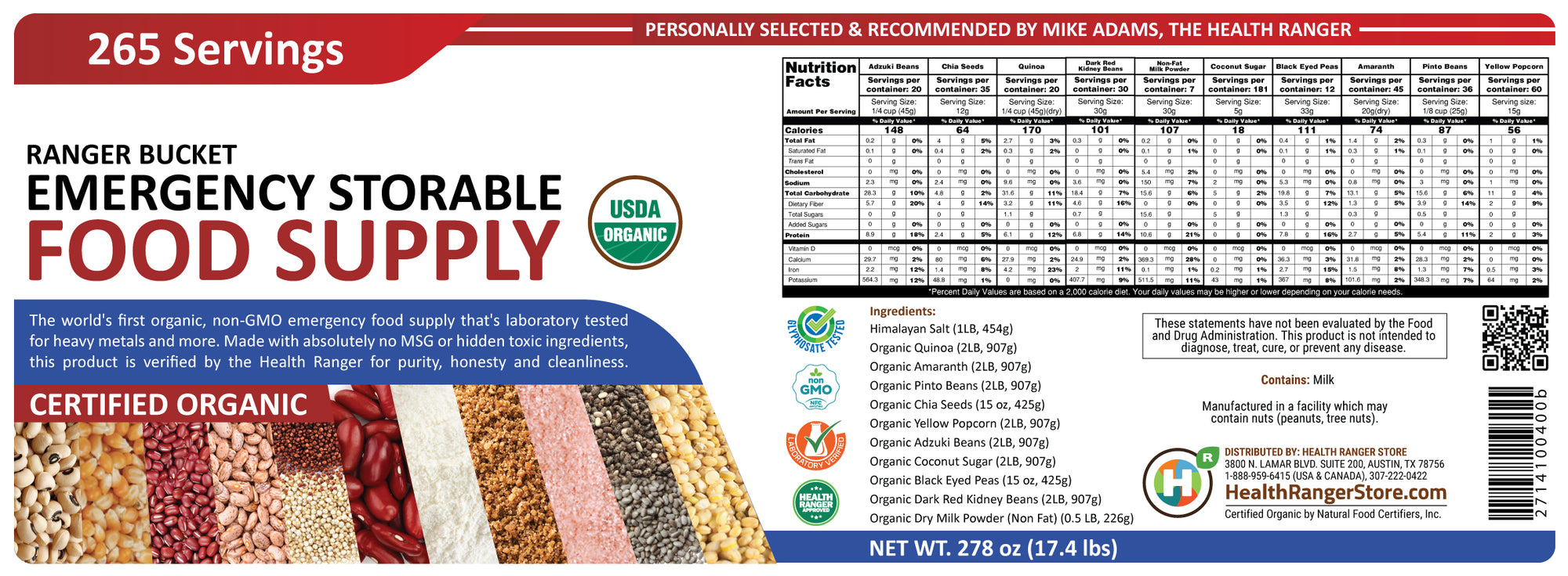 (536 Servings) Ranger Bucket Set - Organic Emergency Storable Food Sup ...