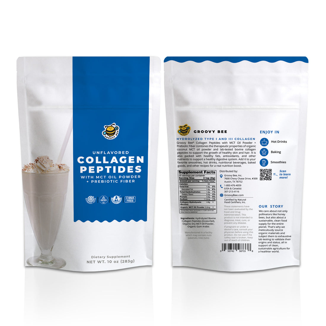Collagen Peptides + MCT Oil Powder + Prebiotic Fiber - Unflavored 10 o ...
