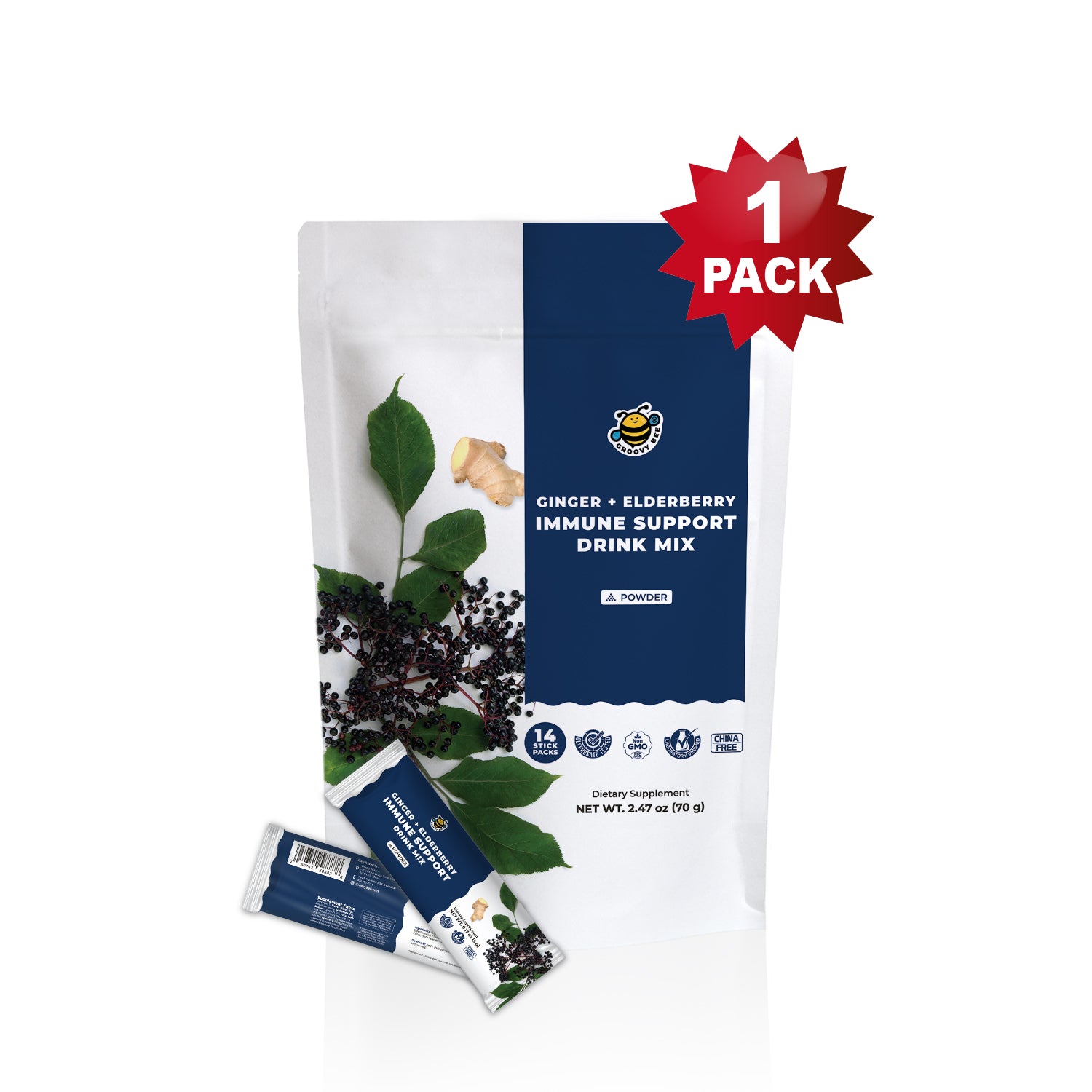 Ginger Immune Support with Elderberry (14 Packs) 0.17 oz (5 g) – Health ...