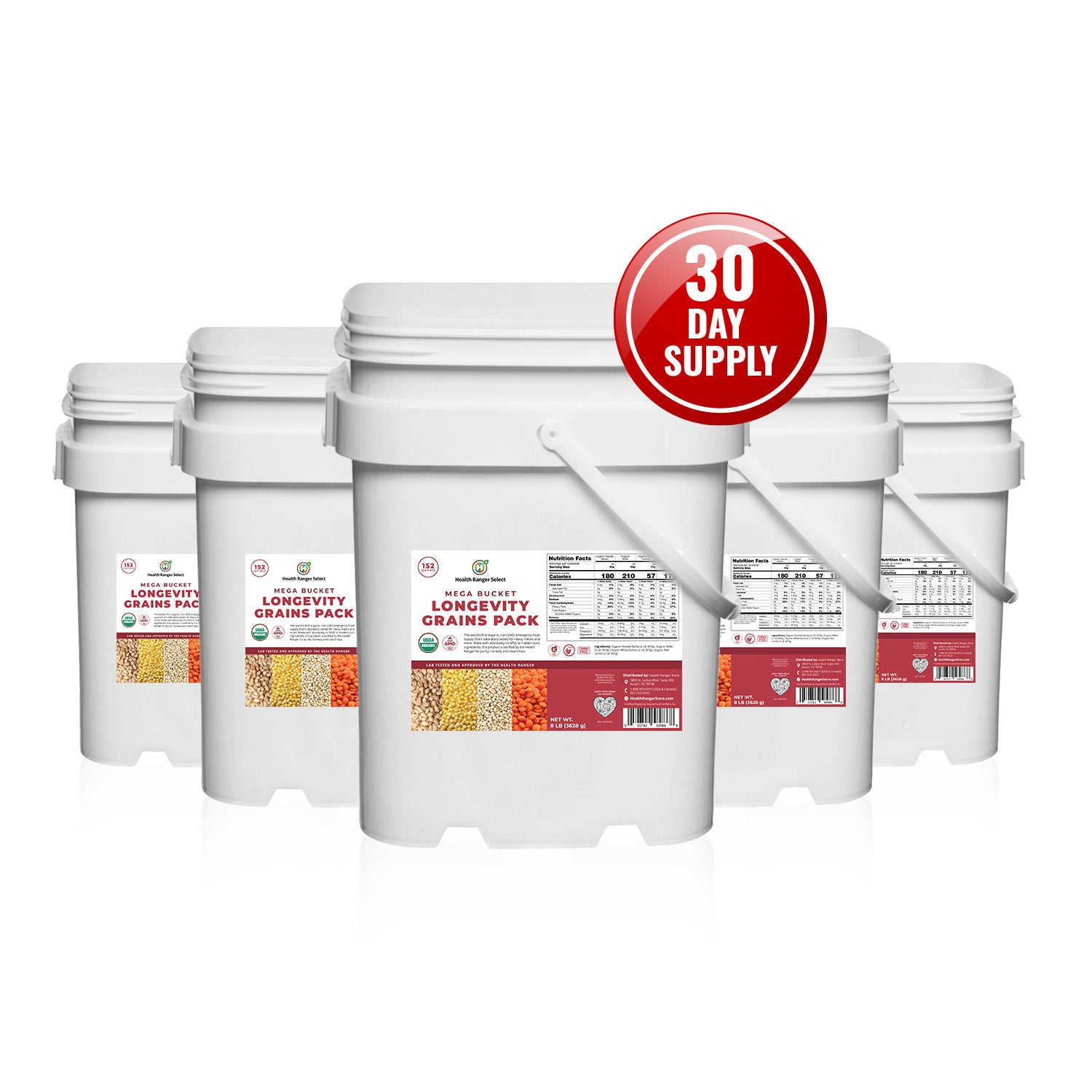 30 Days Food Supply (1 Adult) - Longevity Grains Pack (5-Buckets ...