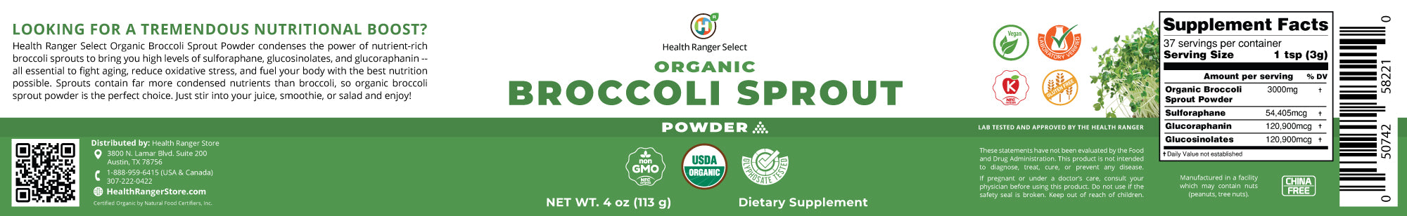 Organic Broccoli Sprout Powder 4oz (113g) – Health Ranger Store