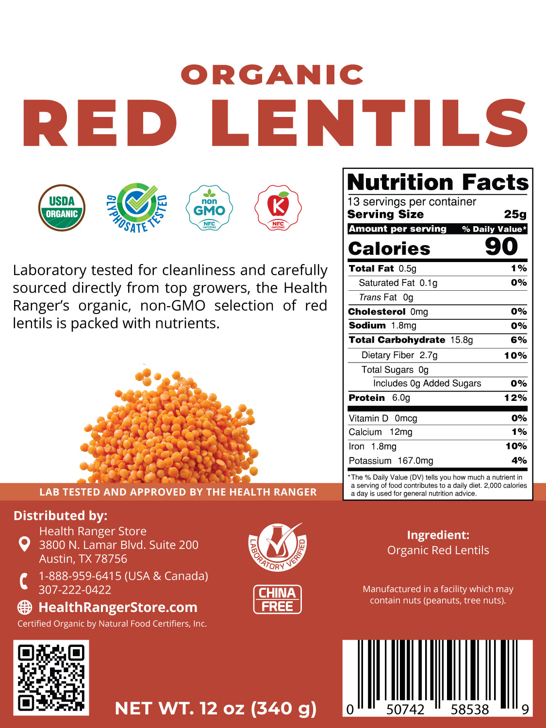 Organic Red Lentils 12 oz (340g) – Health Ranger Store